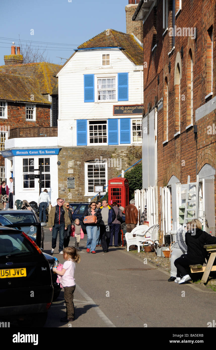 Buildings on the historic Strand Quay tourist area in Rye a medieval ...