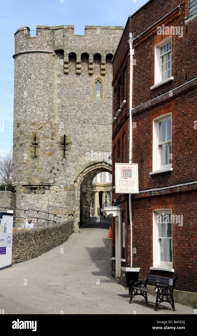 Castle and museum buildings in the historic Lewes town centre West ...