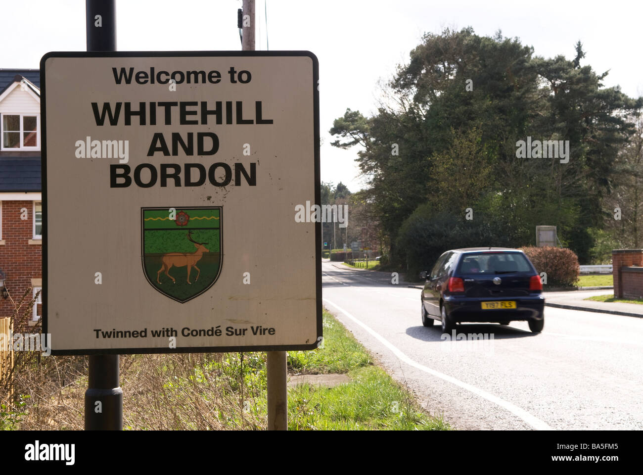 Sign for the towns of Whitehill and Bordon in Hampshire, showing their ...