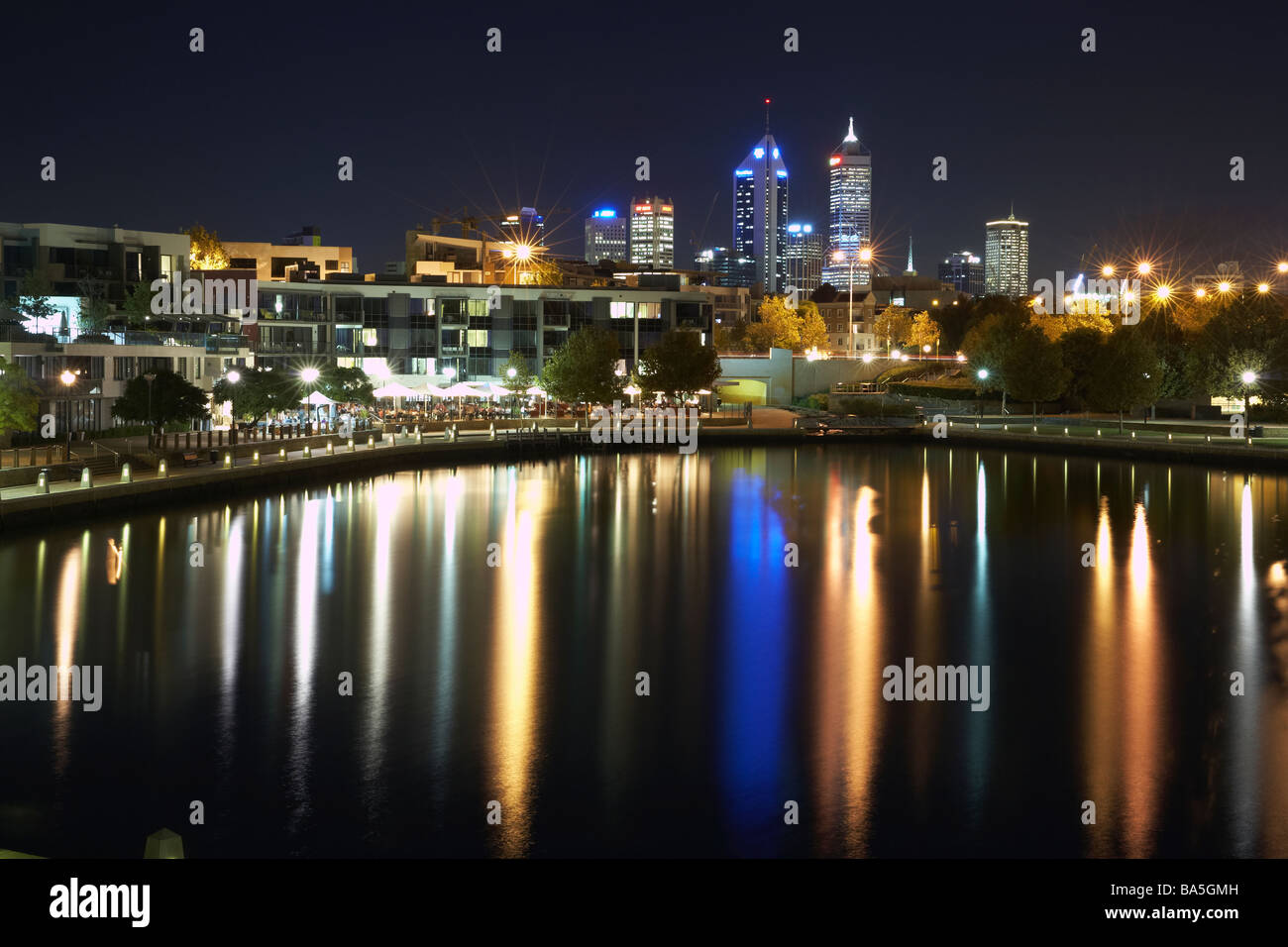 The skyline of Perth at dusk Western Australia as viewed across ...
