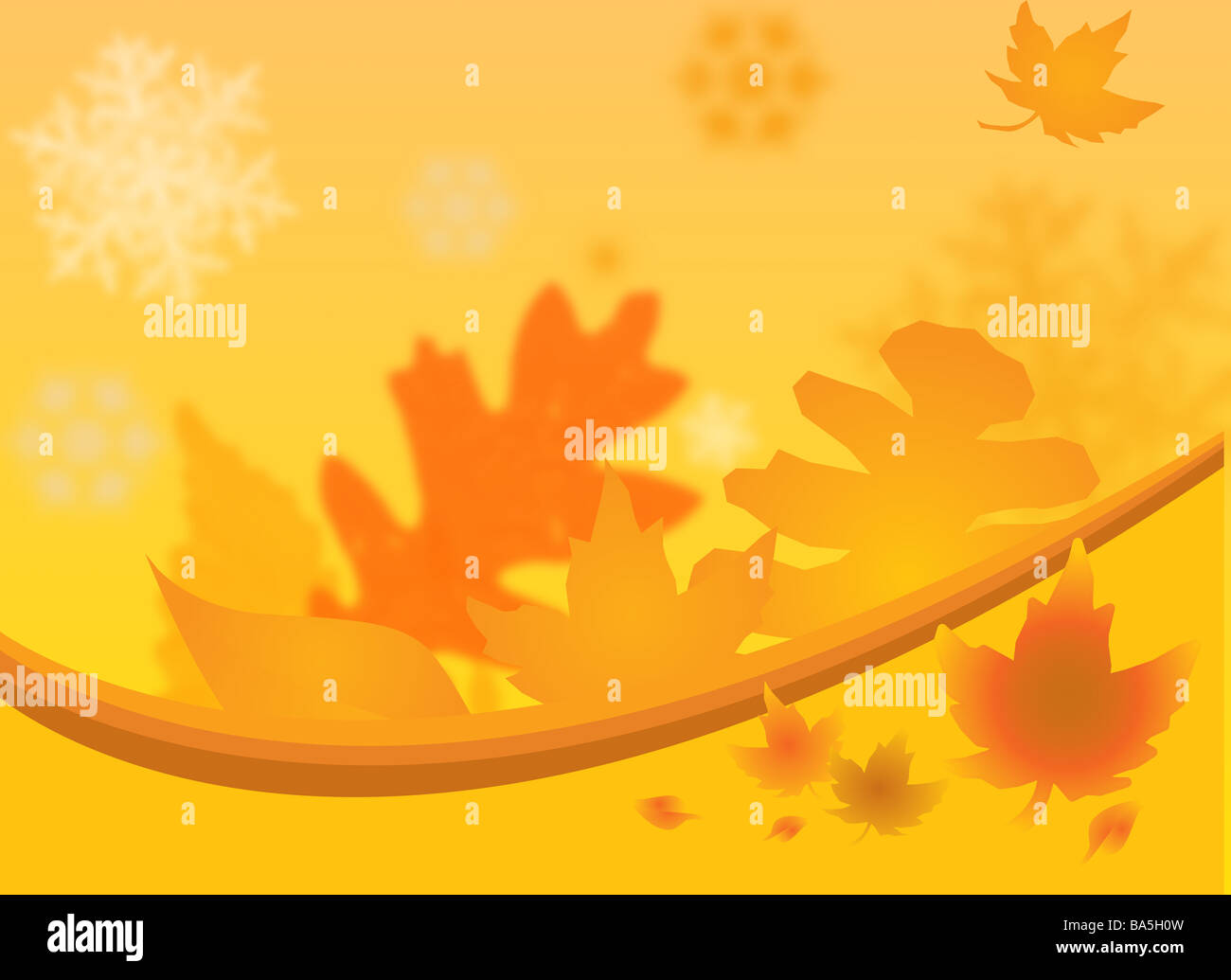 illustrated orange autumn background with beautiful leaves Stock Photo ...