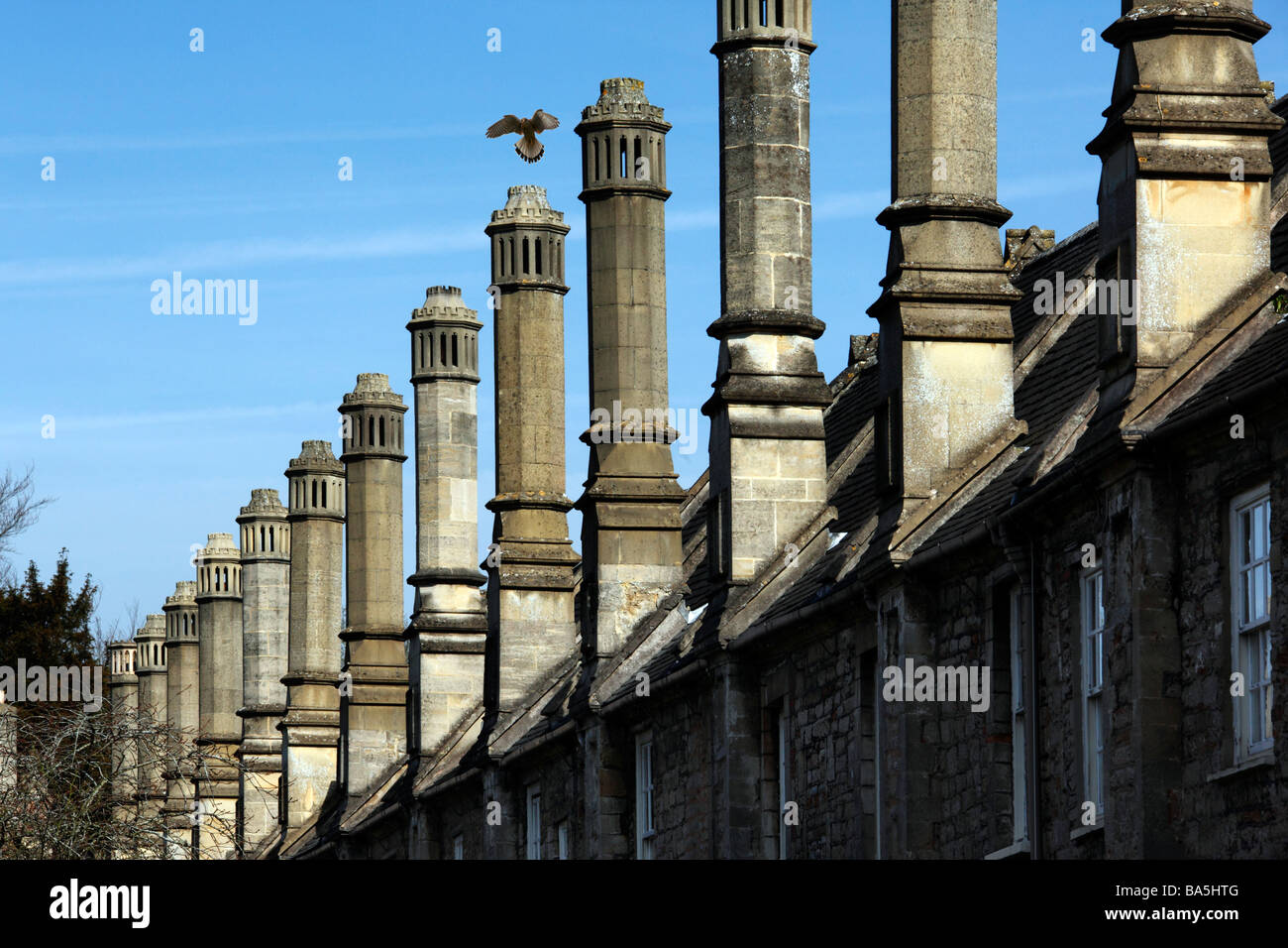 The Chimney stacks of the medieval Vicars Walk near Wells Cathedral in ...