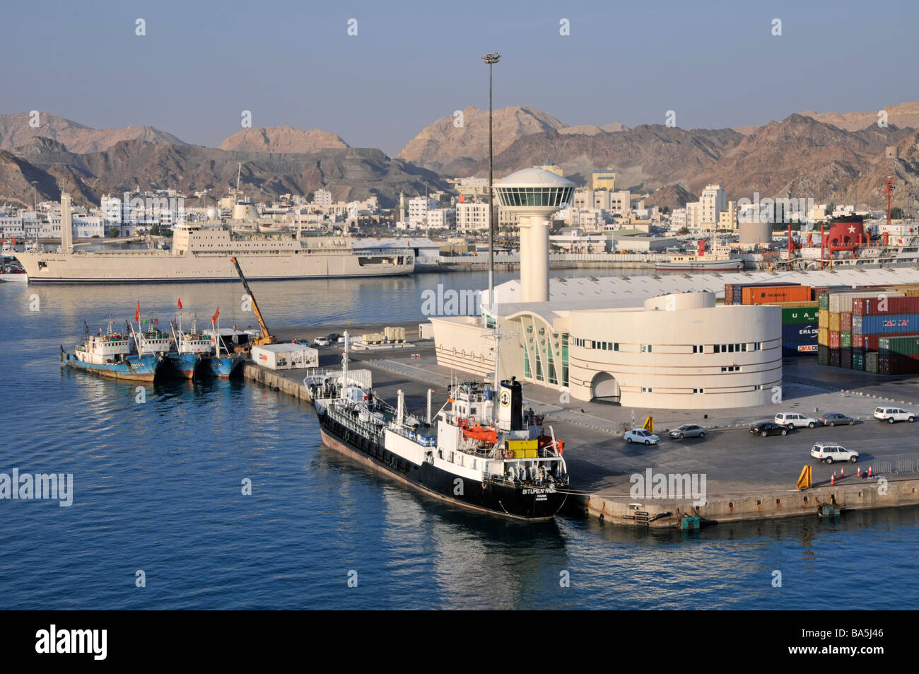 Waterfront and Port Sultan Qaboos at Muttrah also spelt as Mutrah part ...
