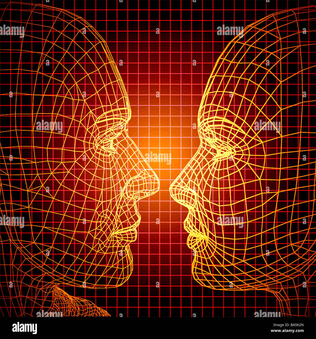 computer generated 3D wire frame male female robots Stock Photo - Alamy