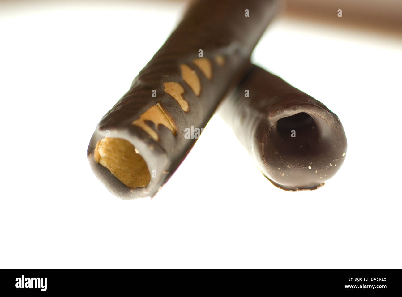 two chocolate stick biscuits Stock Photo - Alamy