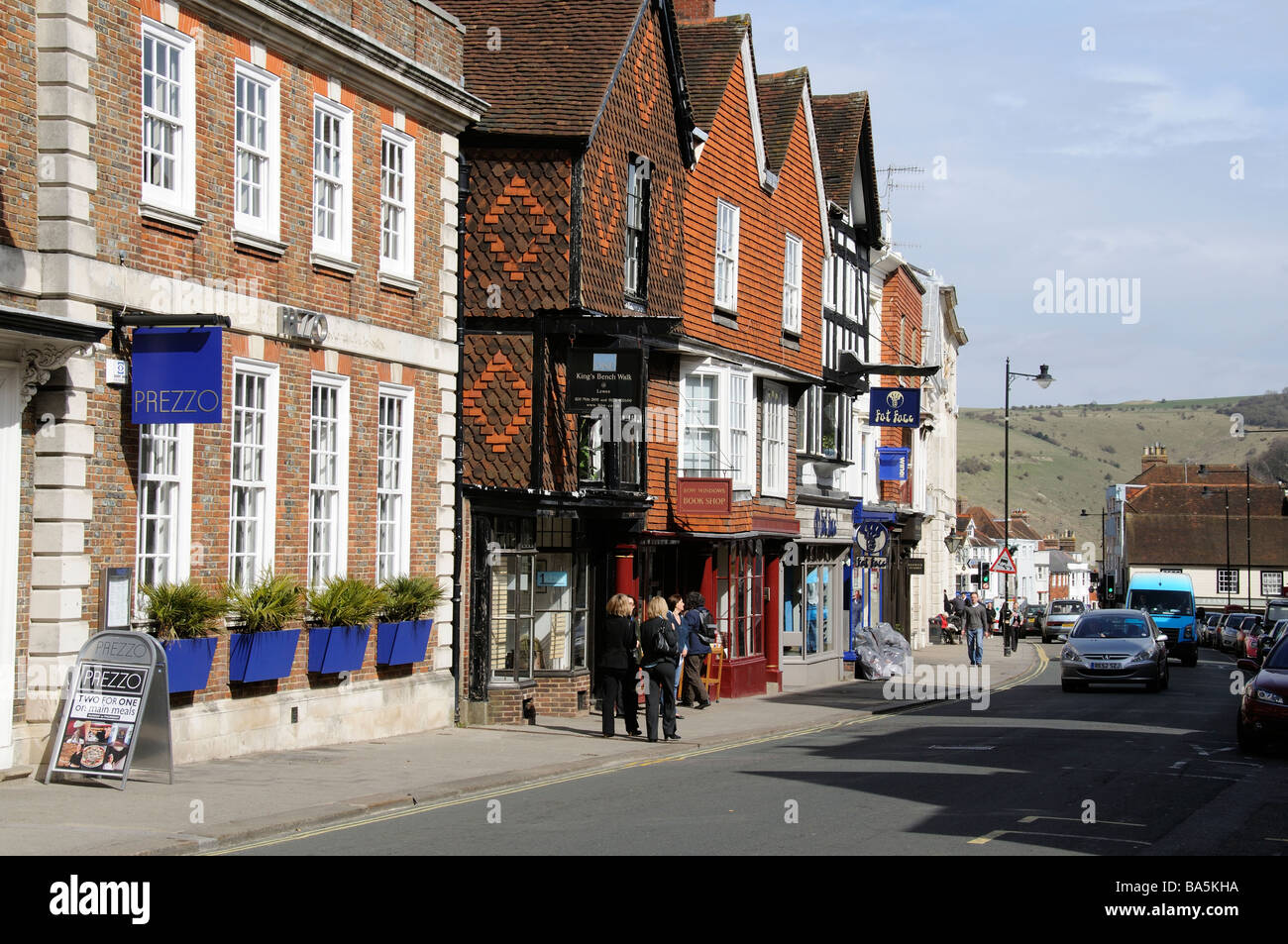 High Street buildings in the historic Lewes town centre West Sussex ...