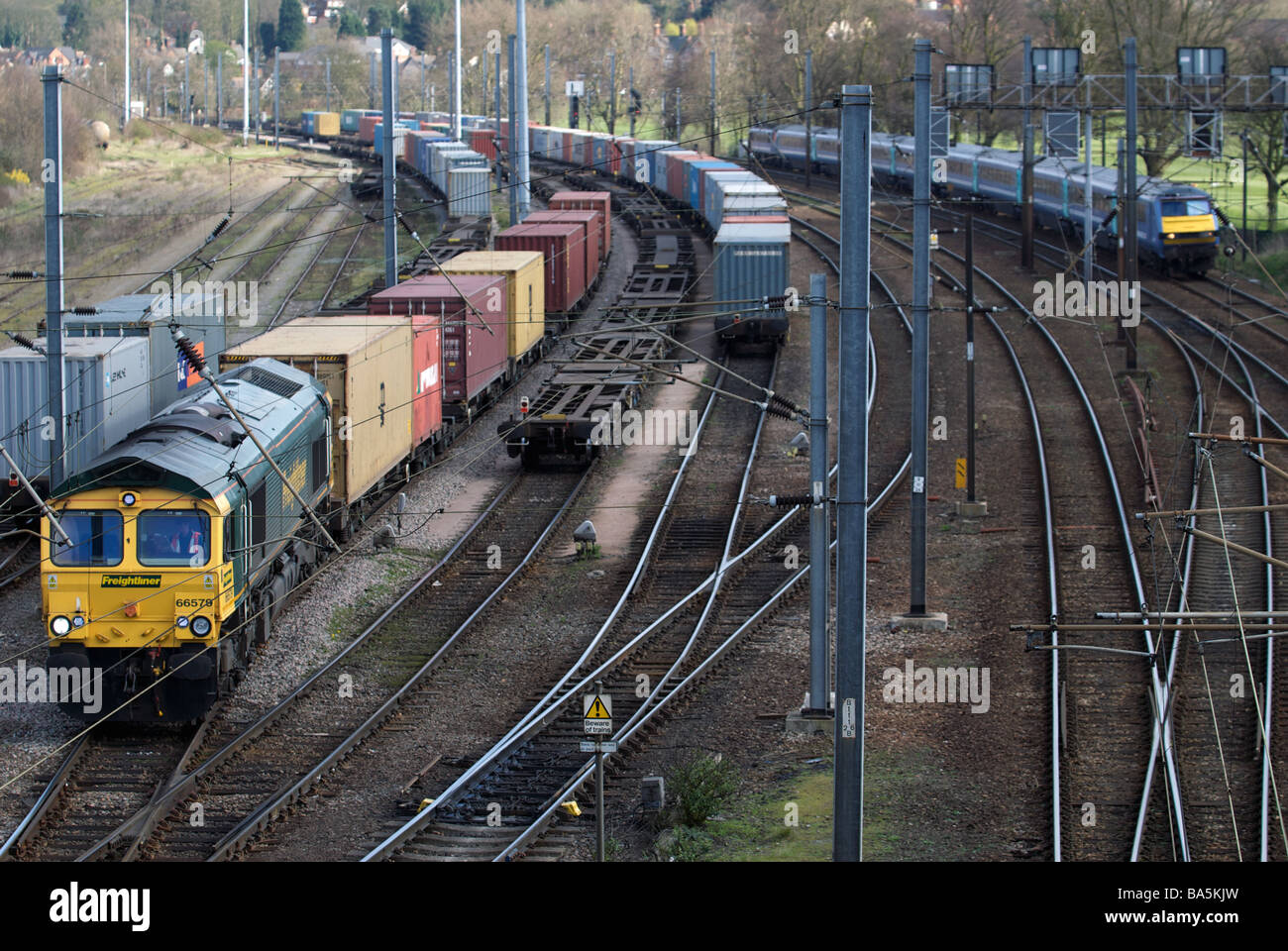 Cargo train marshalling yard, East Suffolk junction, Ipswich, Suffolk ...