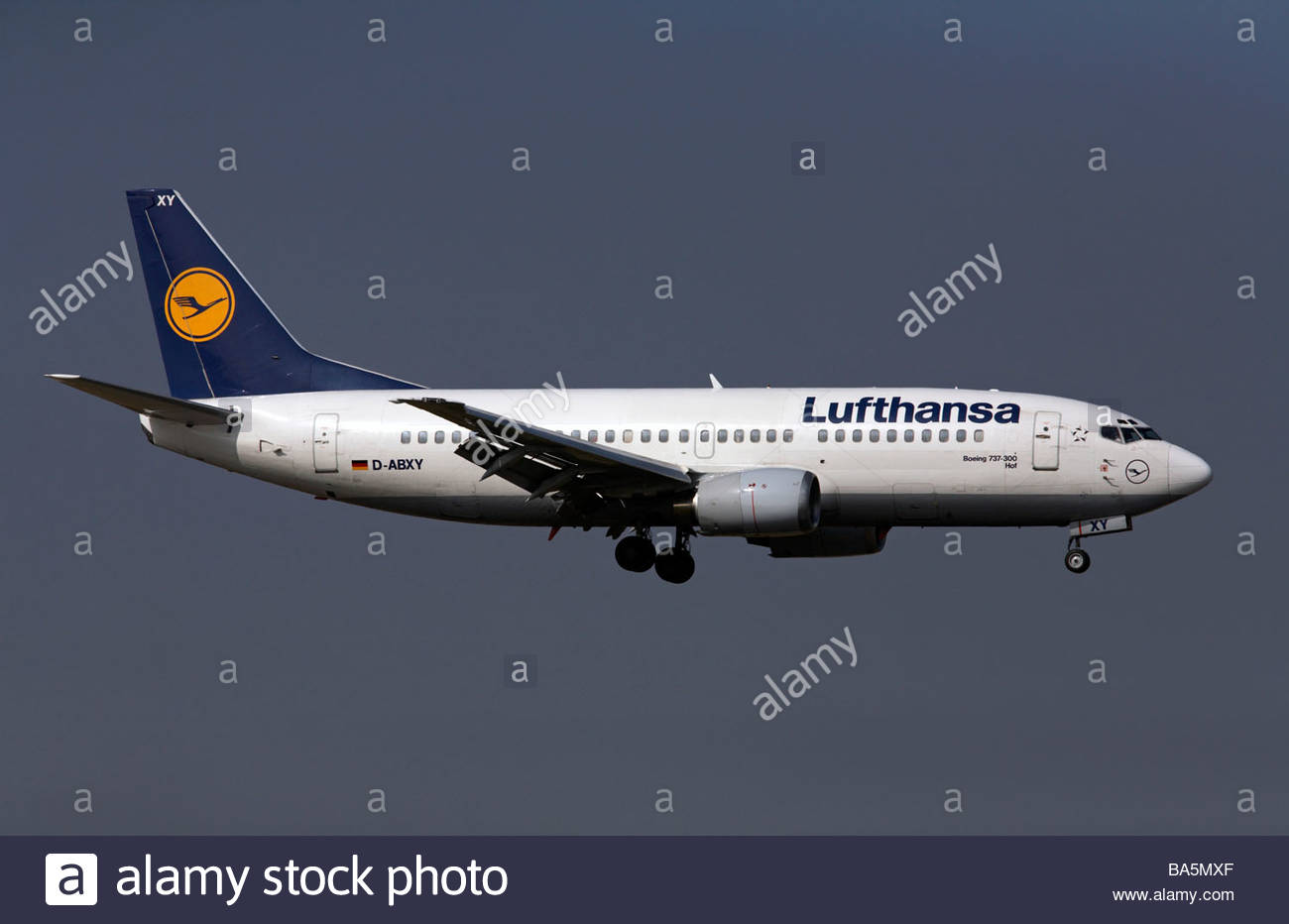 Lufthansa flight approaching runway Stock Photo - Alamy