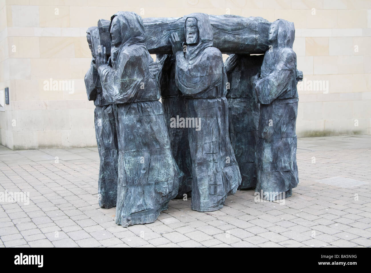 Durham City England UK March Bronze sculpture six monks with open ...