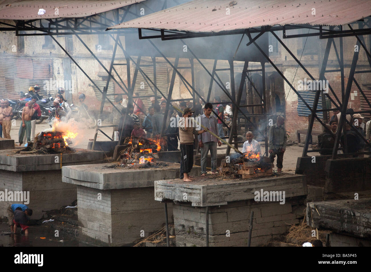 Human body being burnt on cremation Ghats, Bagmati riverbank at ...