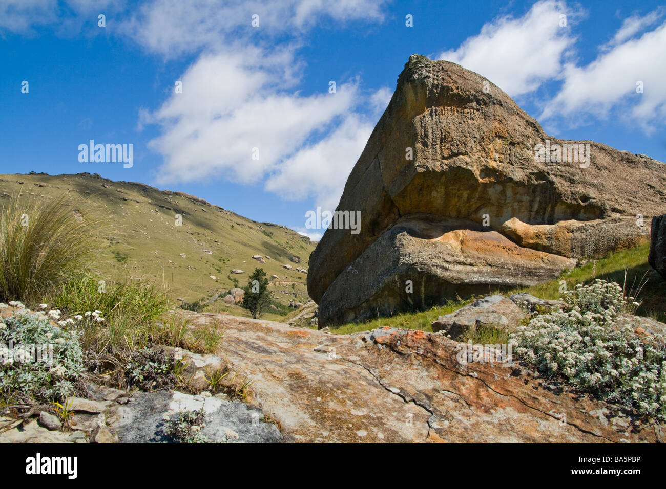 Fallen rocks on mountain slope in the Drakensberg, KwaZulu Natal, South ...