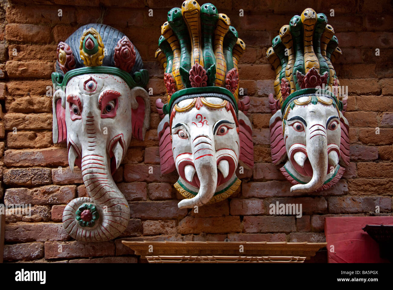 Ganesh Mask of elephant - God. Expressive 3 faces close up. Horizontall ...