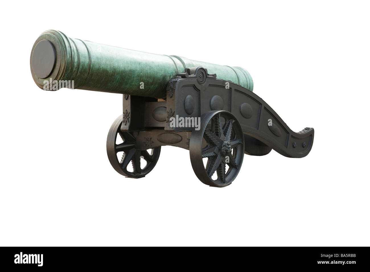 Historical bronze cannon isolated against white background with ...