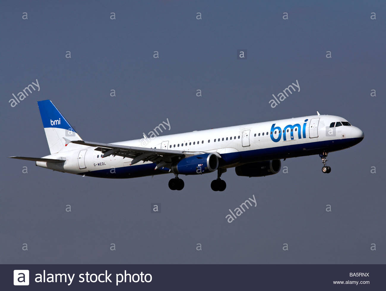 BMI Airbus flight approaching runway Stock Photo - Alamy