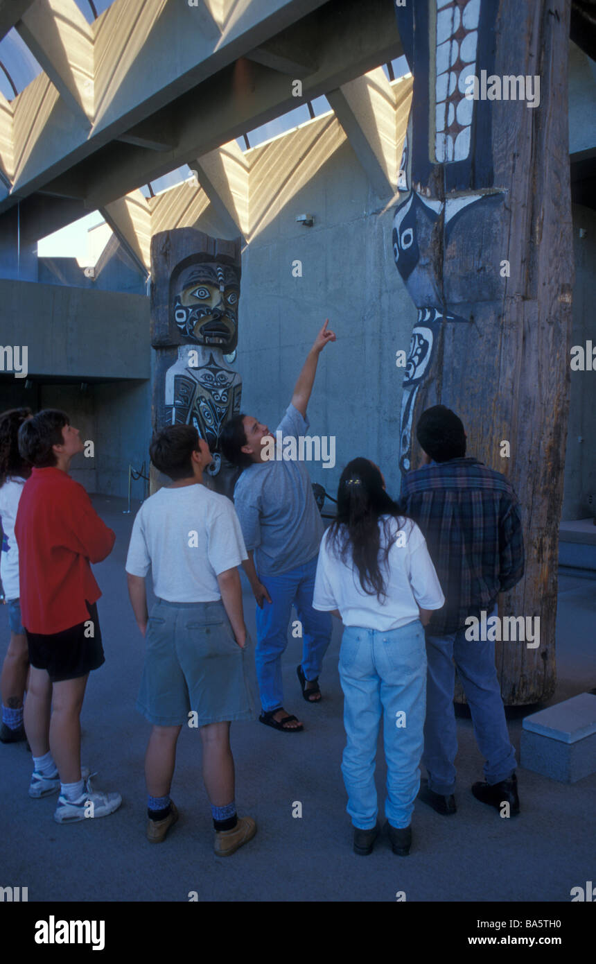 Native Indian guide and visitors, Museum of Anthropology on the campus ...