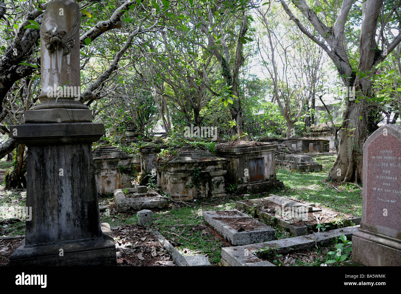 Graves in the now disused Protestant Cemetery, Georgetown, Penang Stock ...