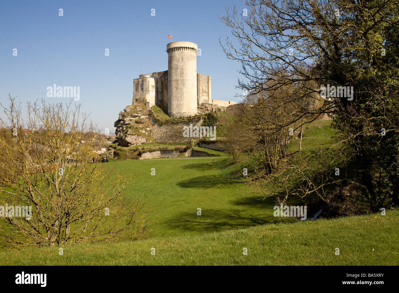 The castle of William the Conqueror on the cliff at Falaise, Normandy ...
