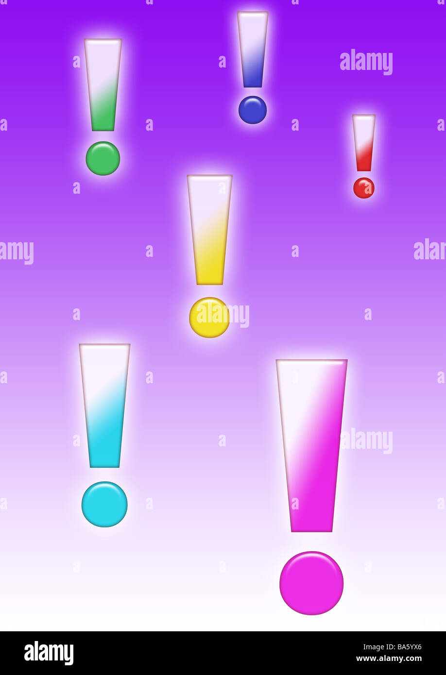 Computer-graphics exclamation marks colorfully proclamation-signs in ...