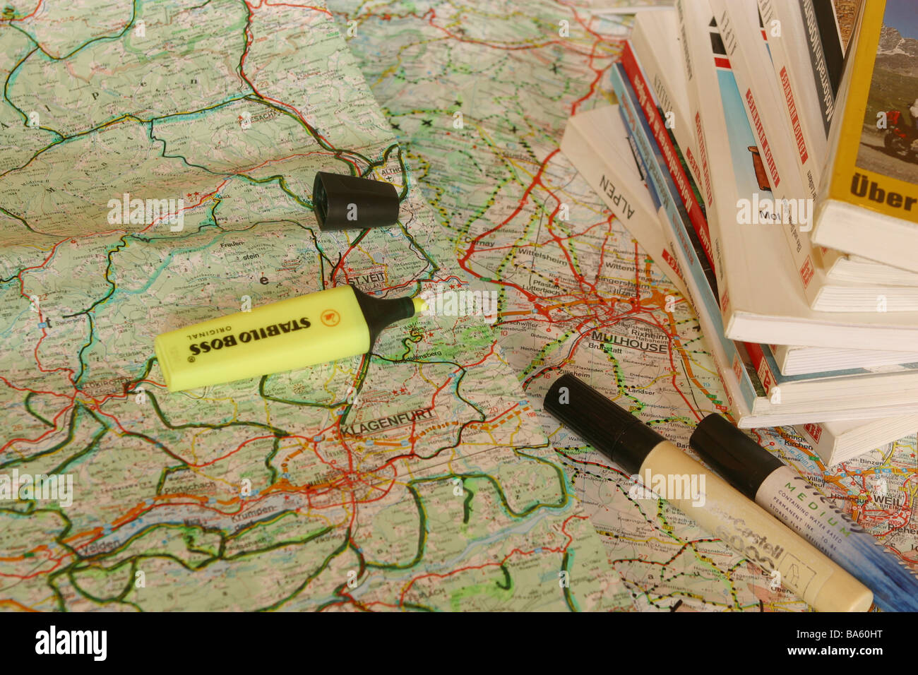 Map pens guides detail no property release symbol concept vacation trip ...