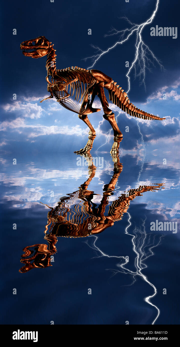 computer generated concept of a prehistoric dinosaur skeleton in a ...