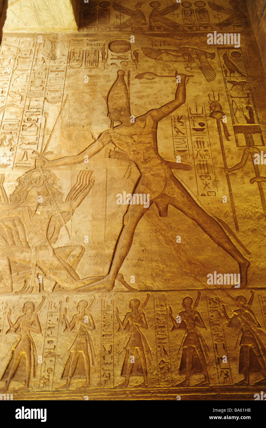 Egypt Abu Simbel temple of Ramses II depiction of war on the interior ...