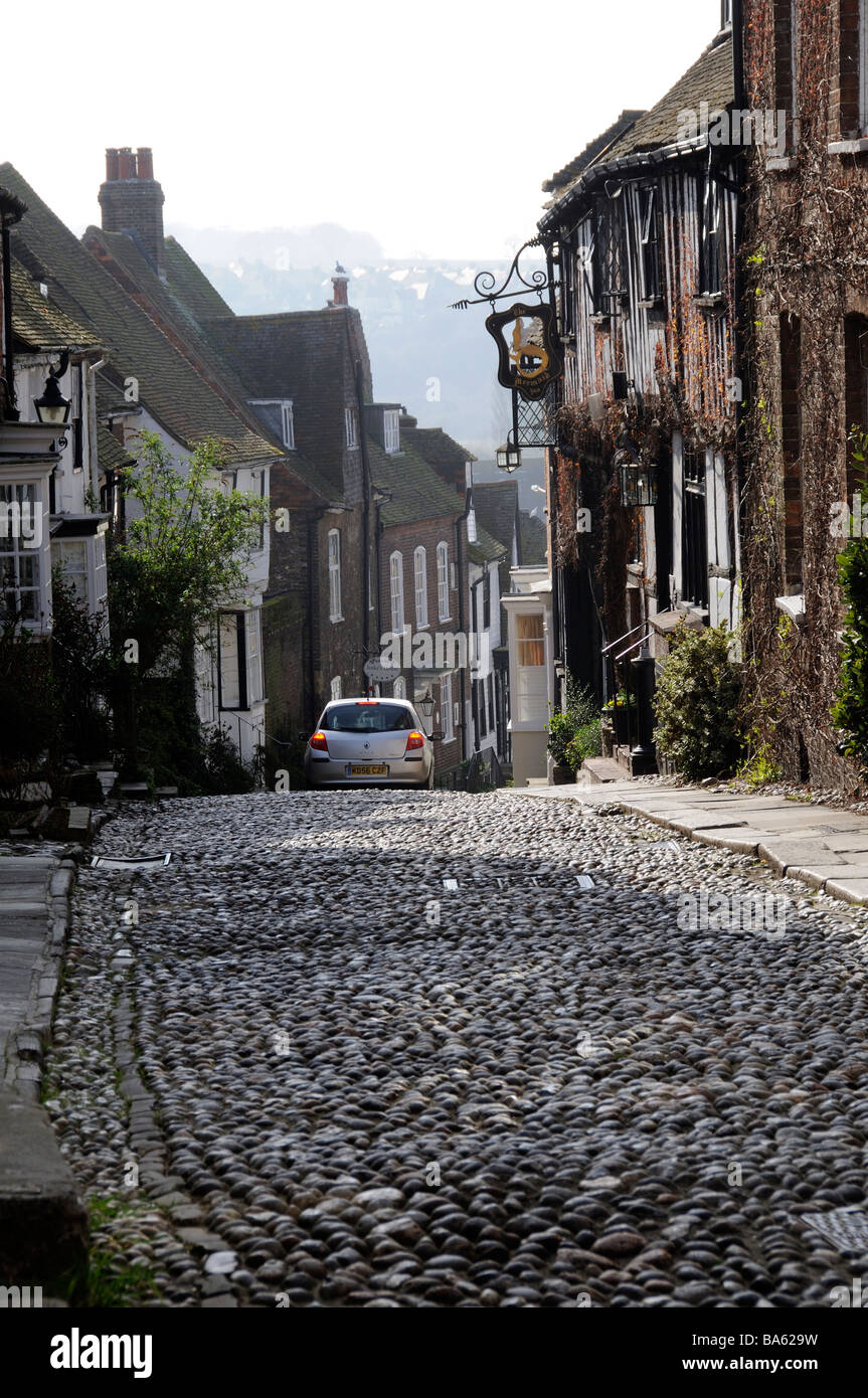 Buildings on the historic Mermaid Street in Rye a medieval Cinque ports ...