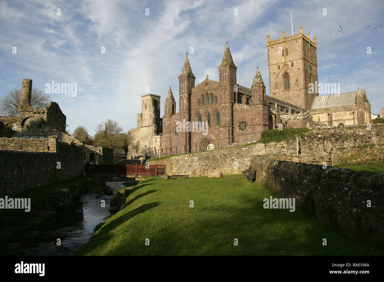 City of St David’s, Wales. The west front elevation of the 12th century ...