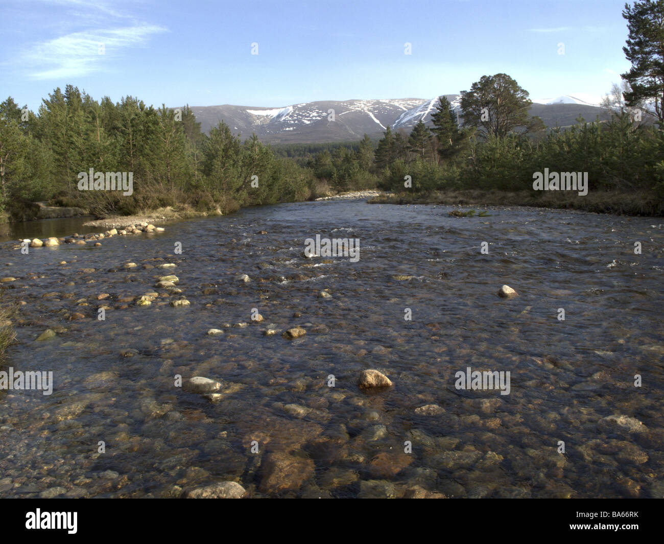 River running into Loch Morlich Avimore Scotland Stock Photo - Alamy