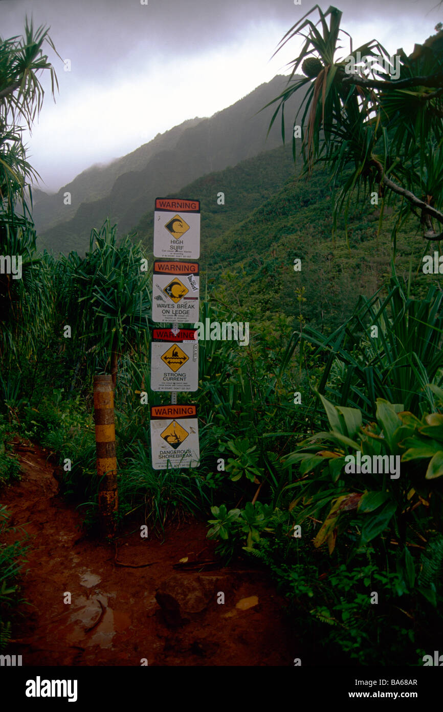 Warning Signs on The Kalalau Trail at The Entrance of the Hanakapiai ...