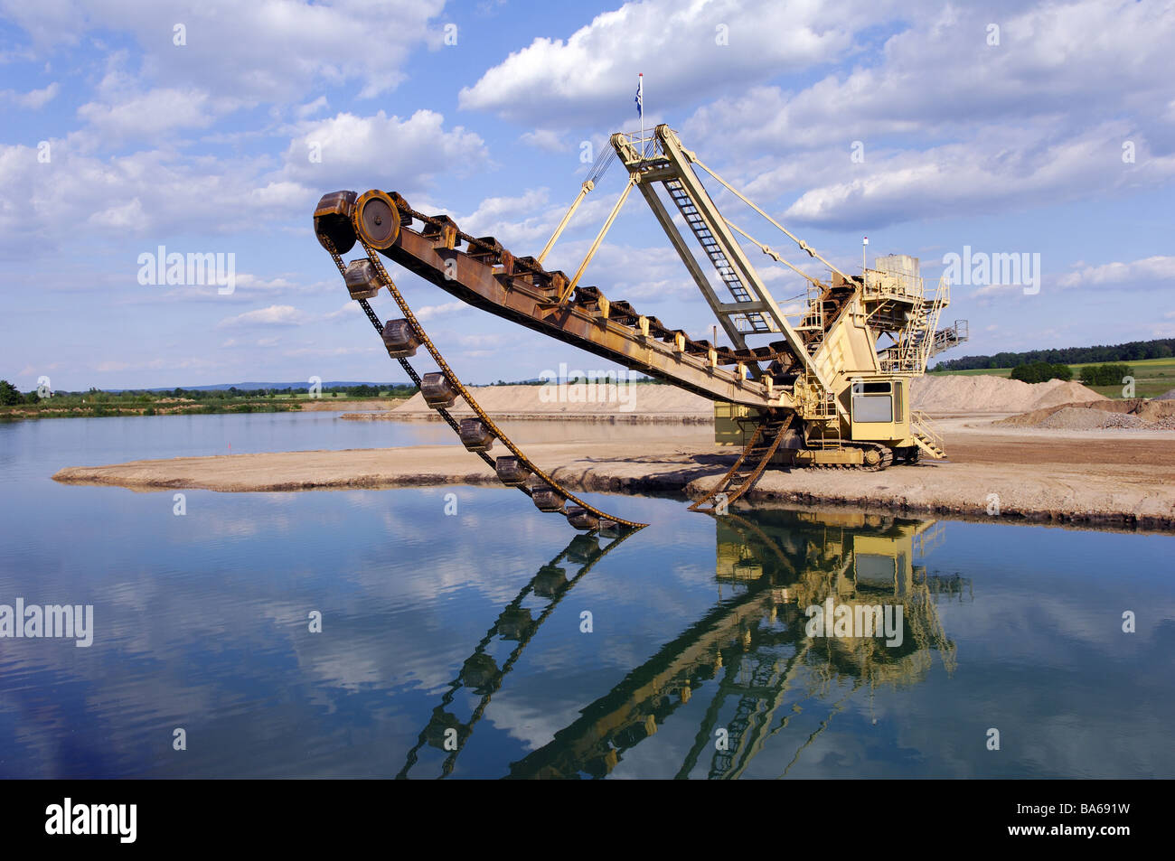 Germany Bavaria Kitzingen gravel pit sea grit-excavators sub-franc grit ...