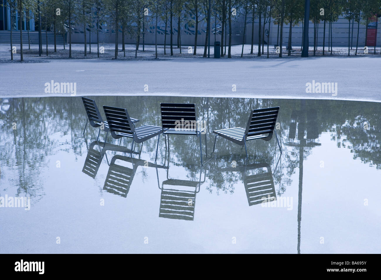 Park water-puddle chairs empty park seats garden-chairs water water ...