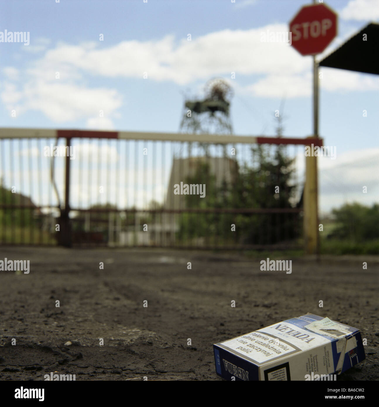 Poland Wodzislaw Slaski mine Leon gate stop-sign closed asphalt ...