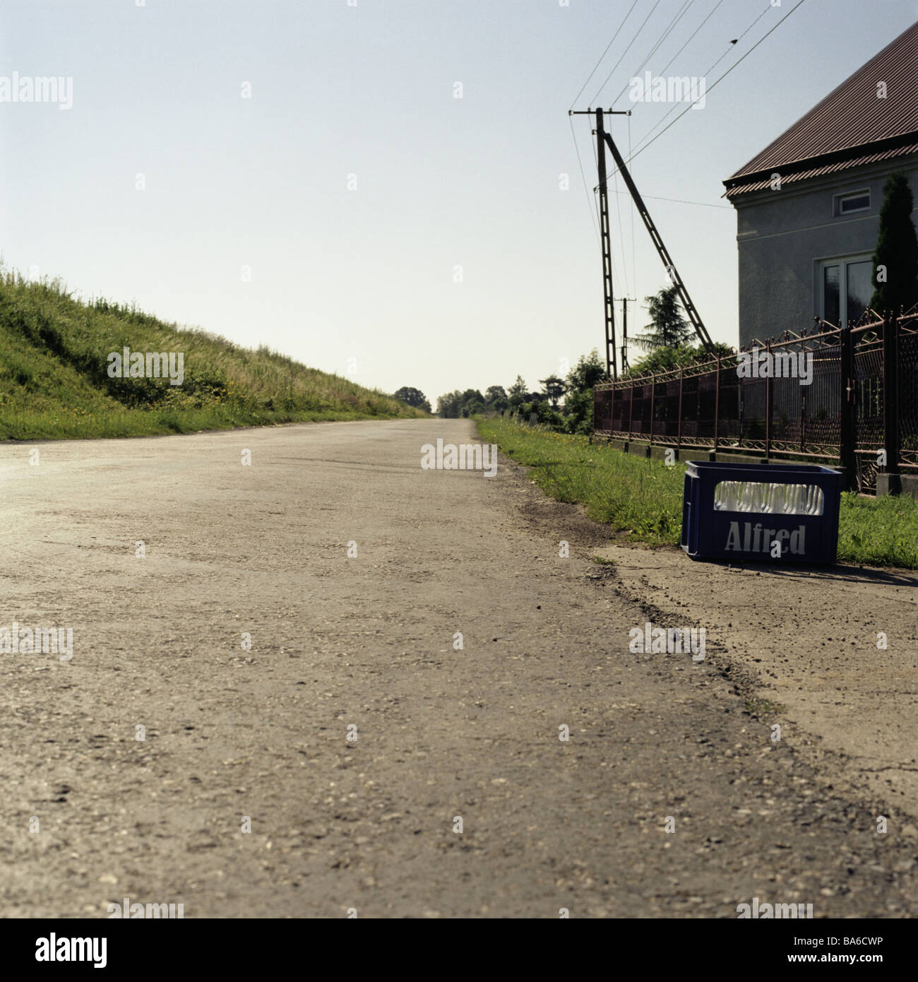 Poland Tarnow house roadside beverage-boxes water-bottles empty Eastern ...