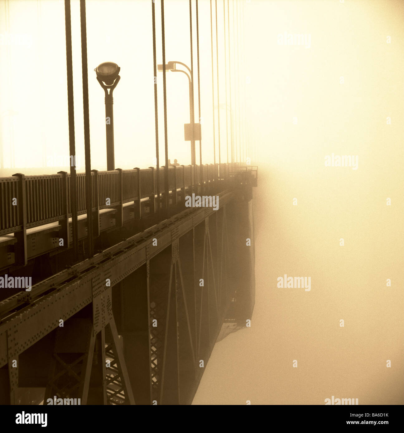 USA California San Francisco golden Gate bridge detail fog s/w sepia ...