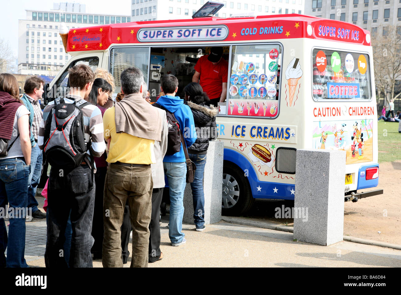 Queue for ice creams, Jubilee Gardens, London Stock Photo - Alamy