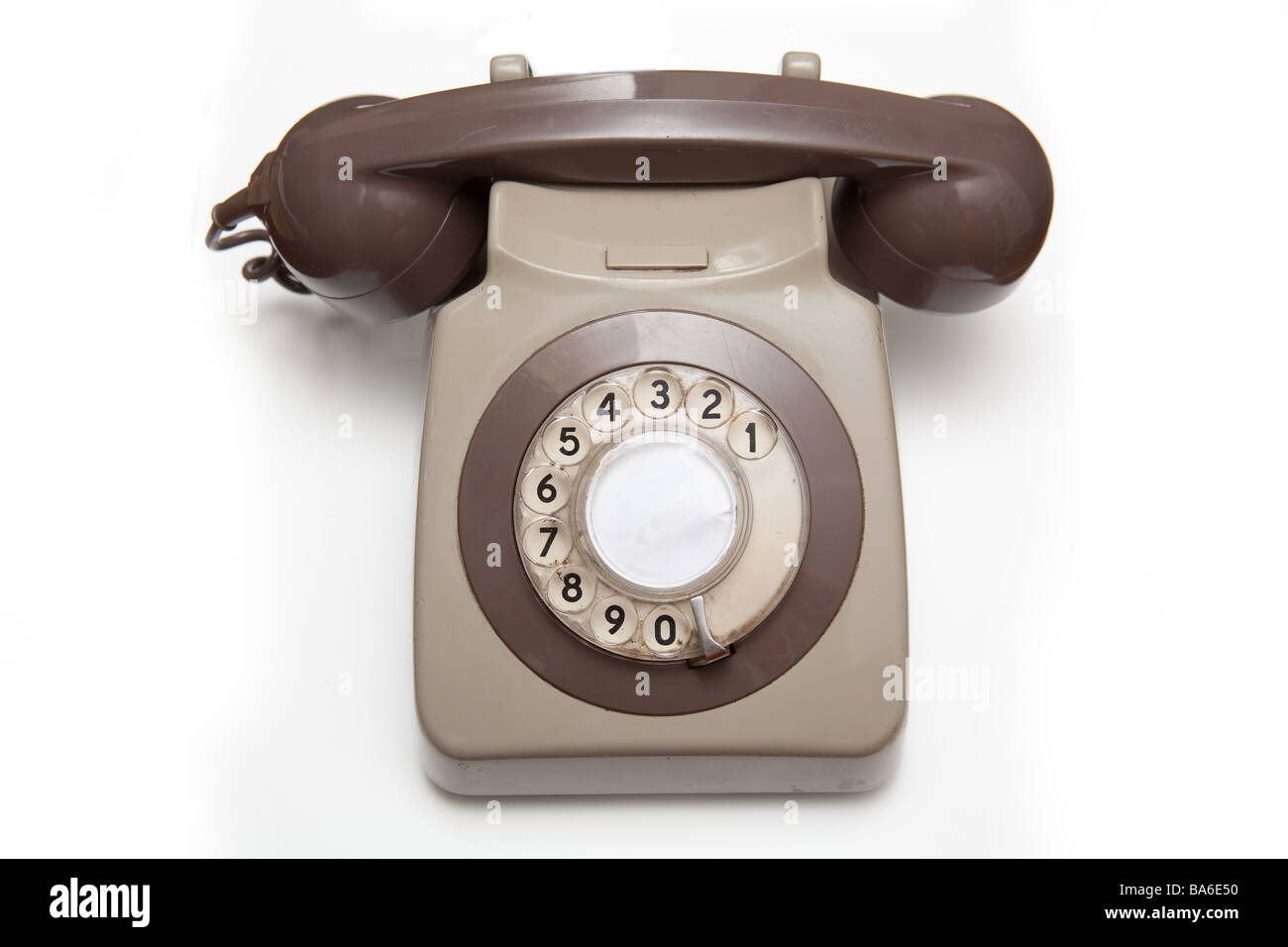 Traditional GPO style bell telephone isolated on a white studio ...