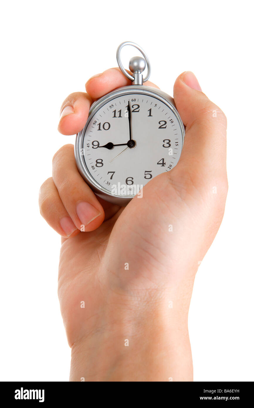 Man holding stopwatch close up Stock Photo - Alamy