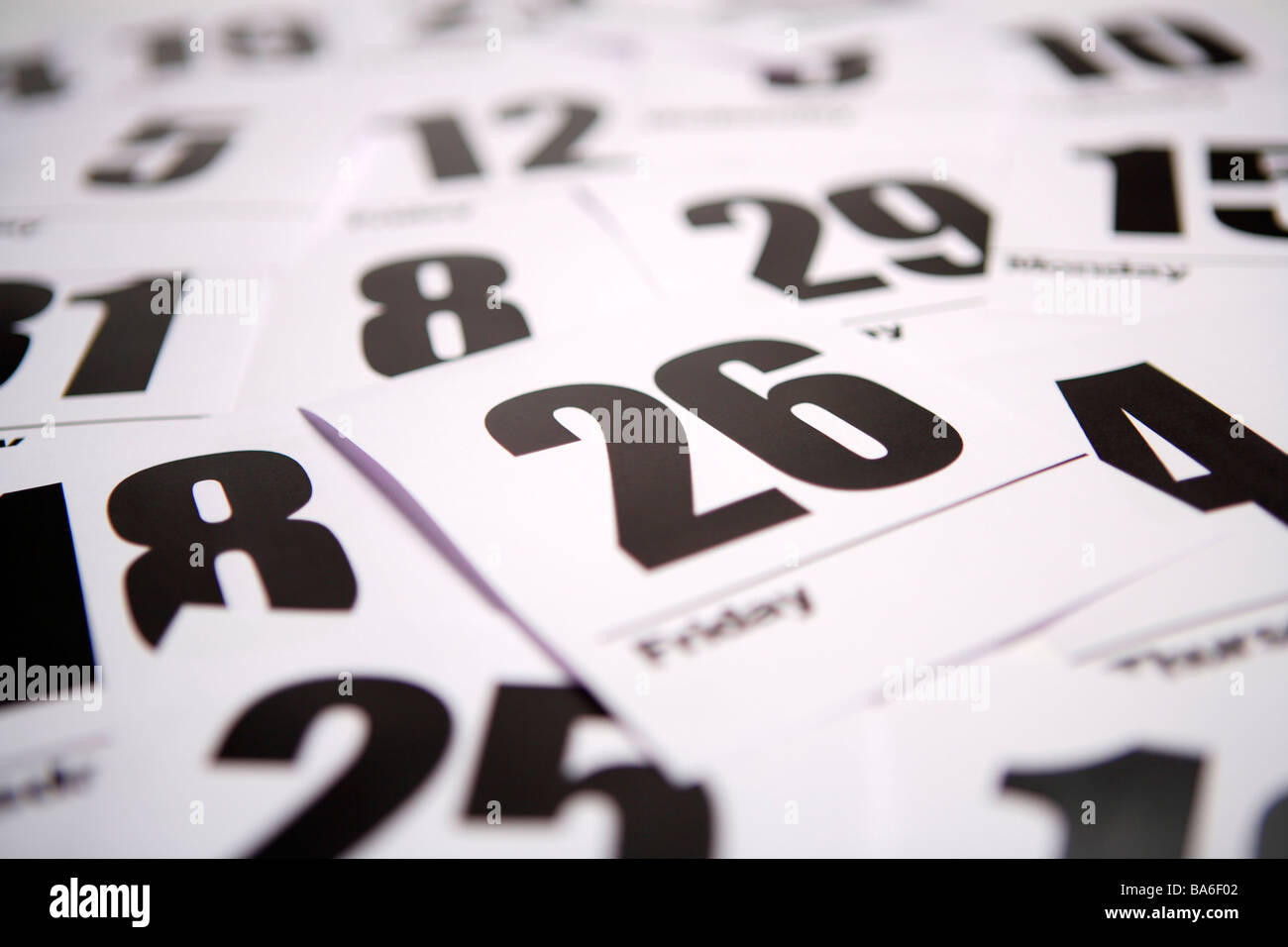 Pages of tear off calendar with dates close up Stock Photo - Alamy