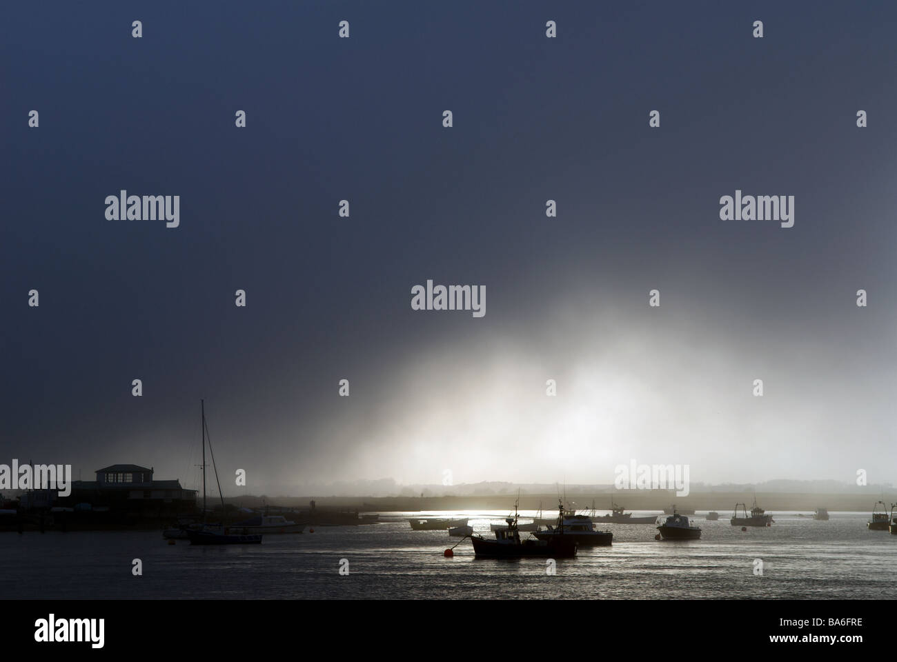 Sea mist rolling in from the North Sea over Felixstowe Ferry, Suffolk ...
