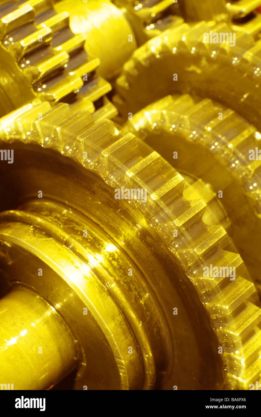 Machine mechanisms tooth-wheels movement close-up turns technology ...