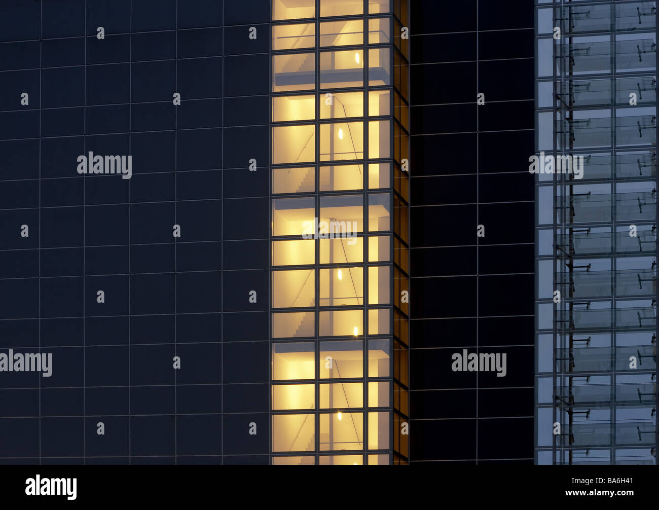 High-rise stairwell illumination detail evening buildings construction ...
