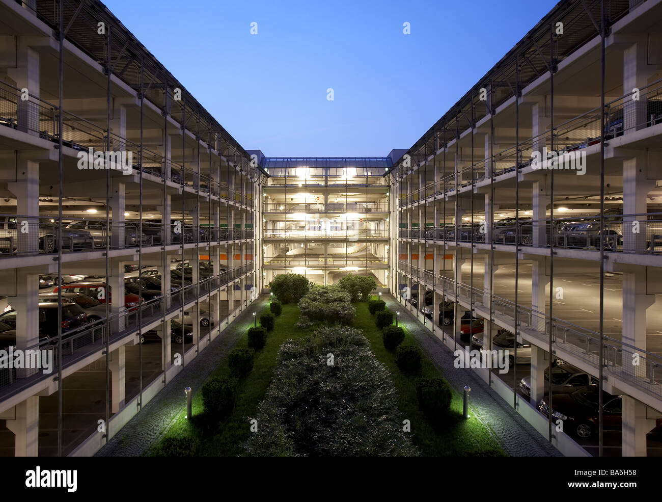 Parking structure illumination detail twilight architecture buildings ...