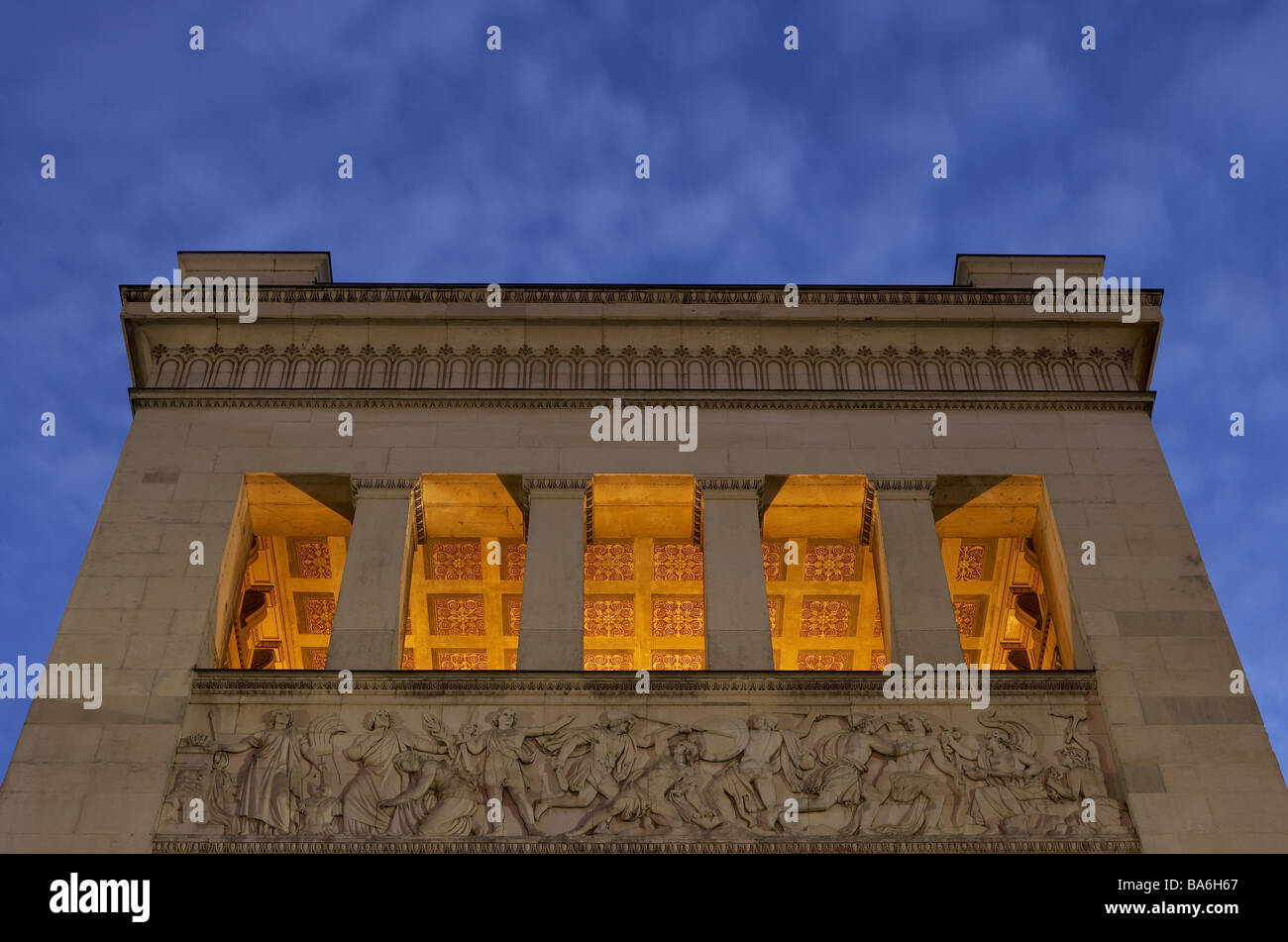 Germany Bavaria Munich king-place Propyläen illumination detail evening ...