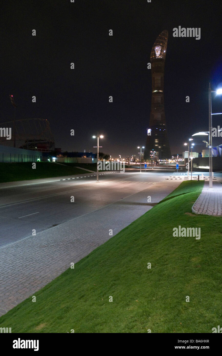 Shopping center and indoor athletic arena tower sports centre at night ...