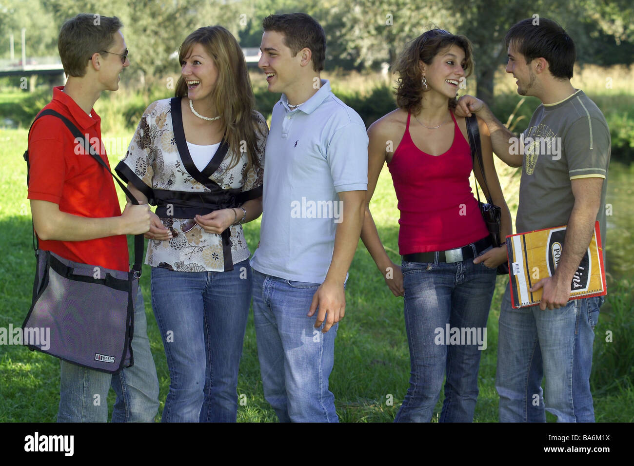 Group teenagers gets along cheerfully conversation series people group ...