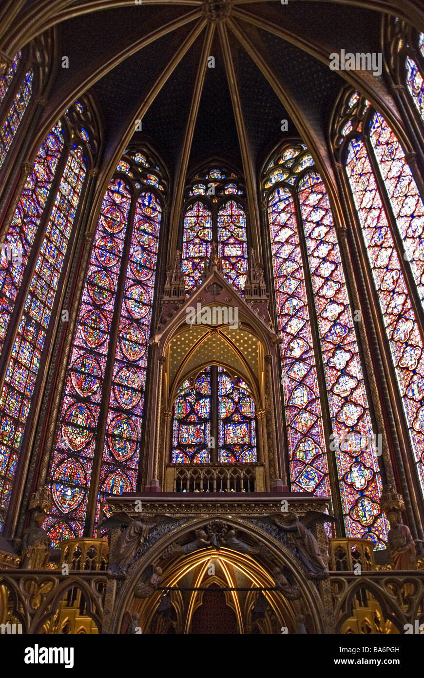 France Paris Sainte-Chapelle waiter-chapel sanctuary windows detail ...