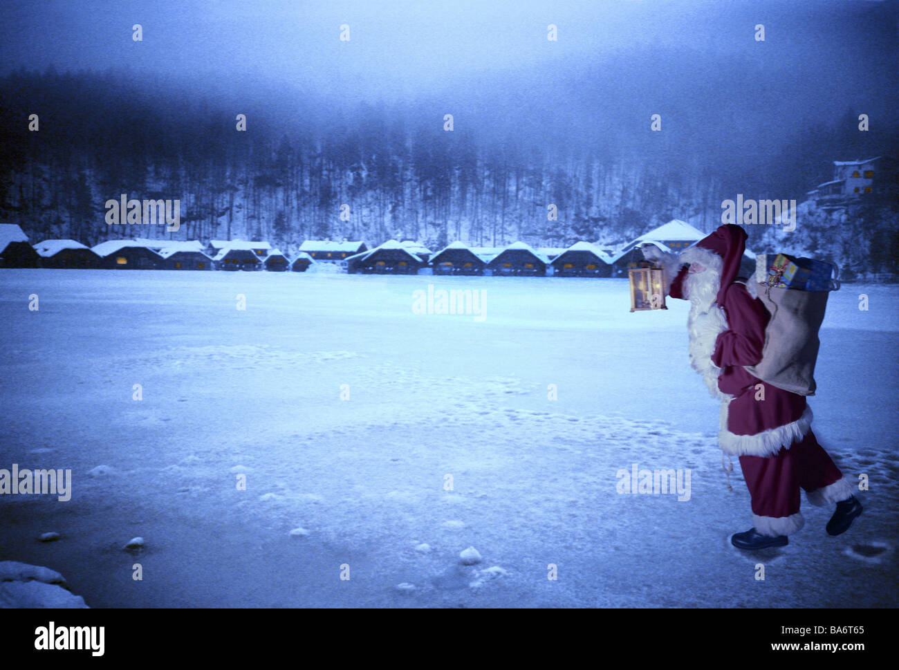 Germany Berchtesgaden Alps boathouses king-sea ice-surface Santa Claus ...