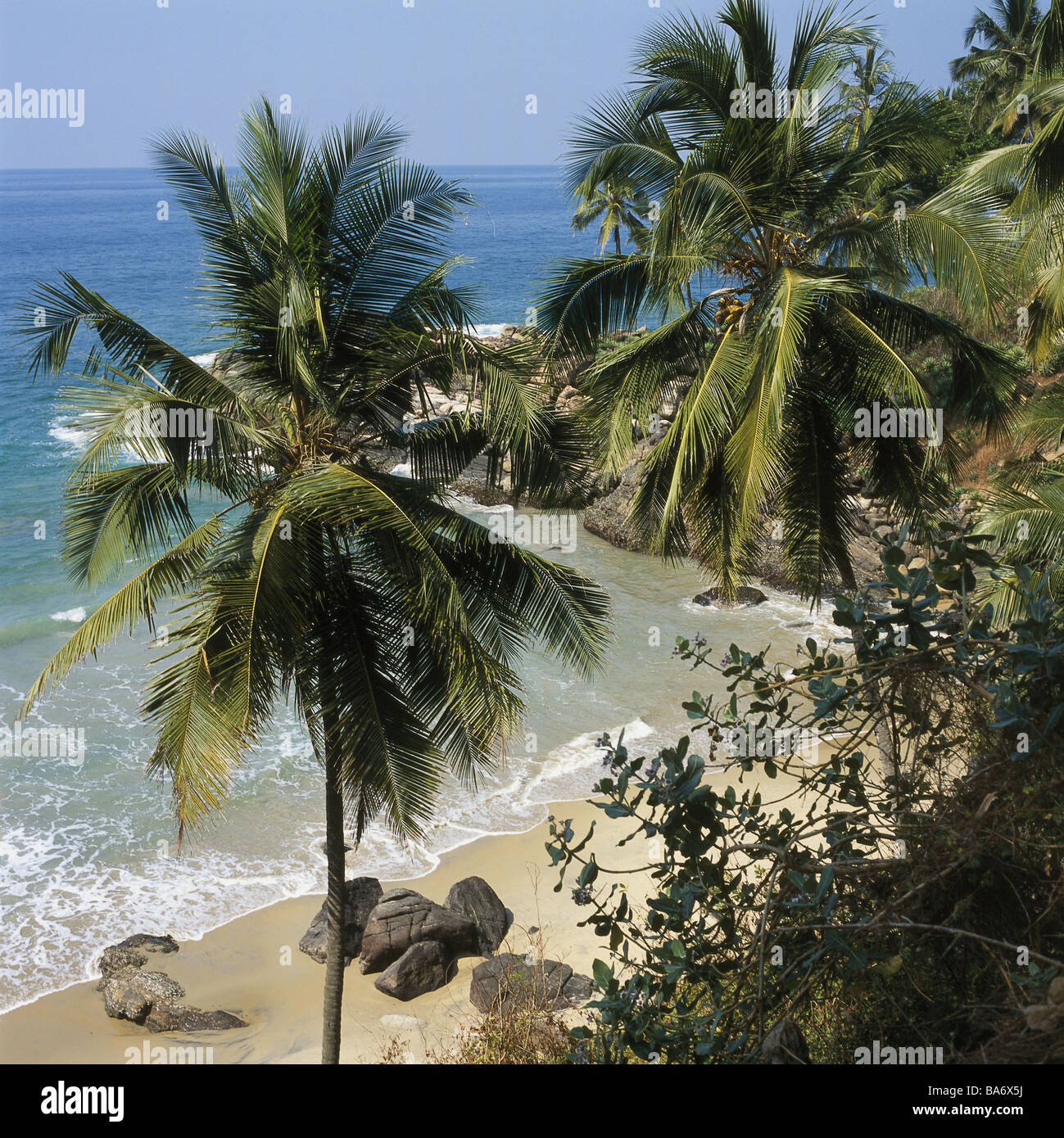India Kerala Kovalam rock-coast beach from above Asia coast-region ...