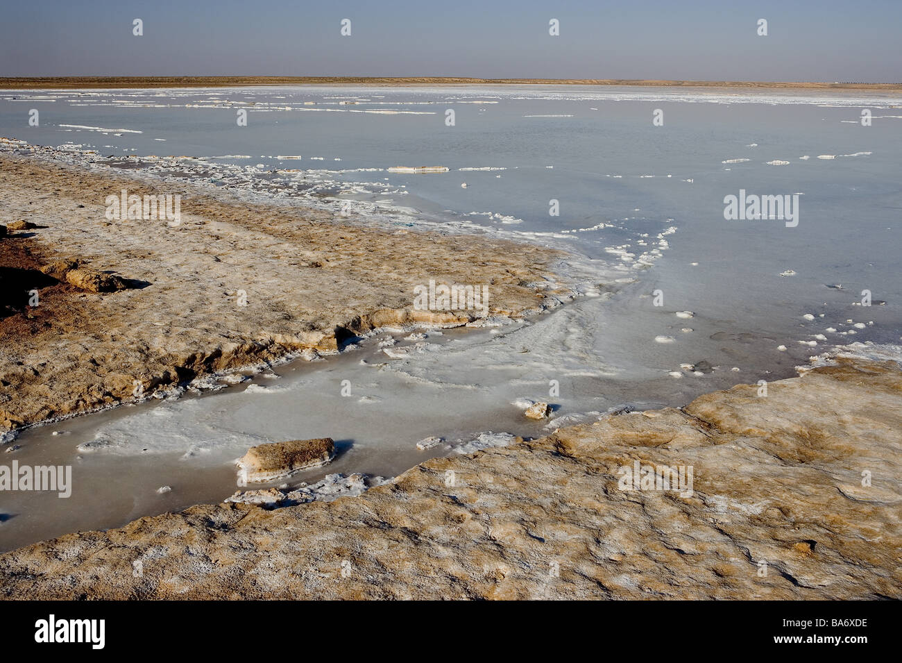Tunisia salt-sea Sebkha El Melah influx detail South-Tunisia desert ...