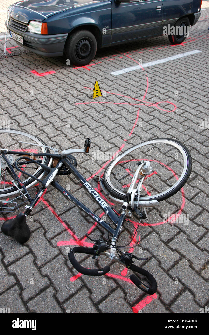Traffic accident bicycle and car. Special police unit for crime and ...